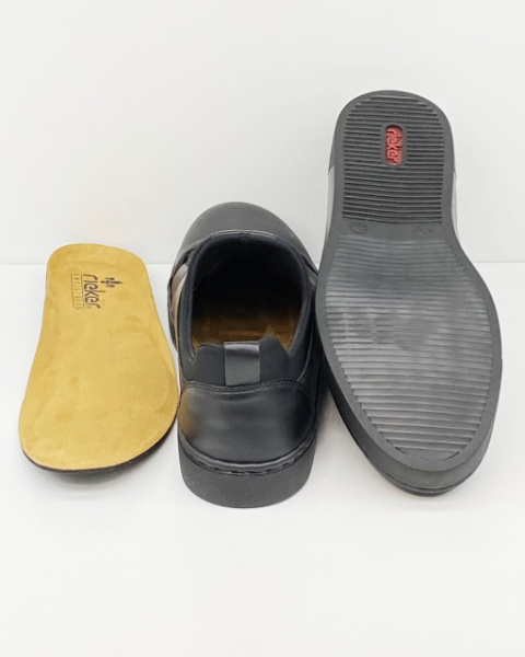 Skórzane męskie półbuty na szersze stopy Rieker B1873-00 Rieker czarne ...